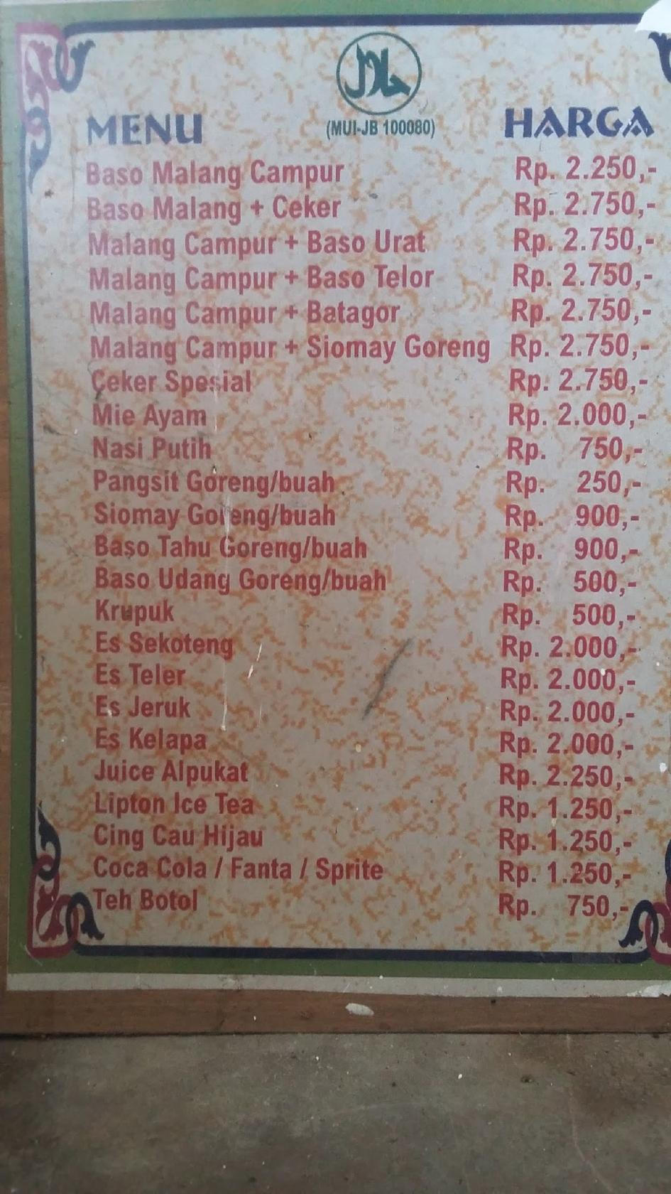 Menu at Champ Resto Indonesia restaurant, Lembang