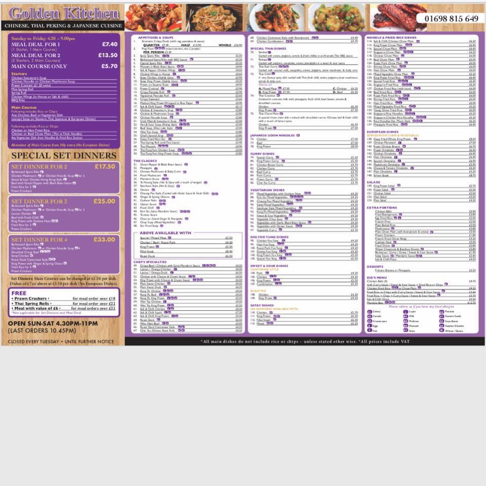 Menu at Golden Kitchen fast food, Glasgow, 95 Main St