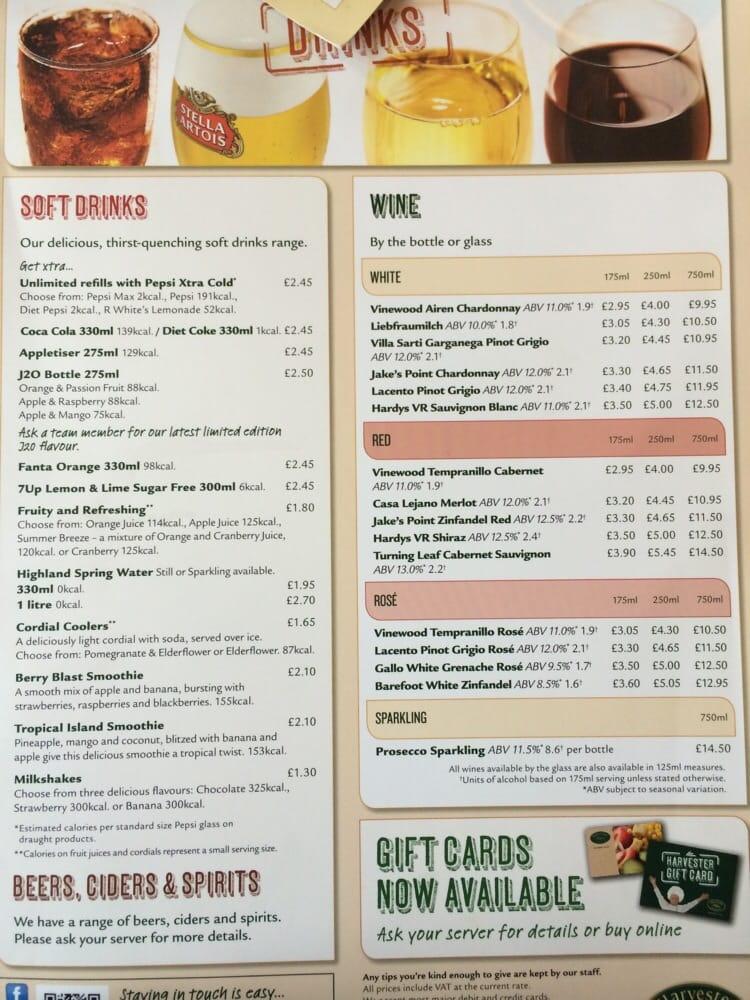 Menu at Harvester - Sir Winston Churchill pub & bar, Rochdale