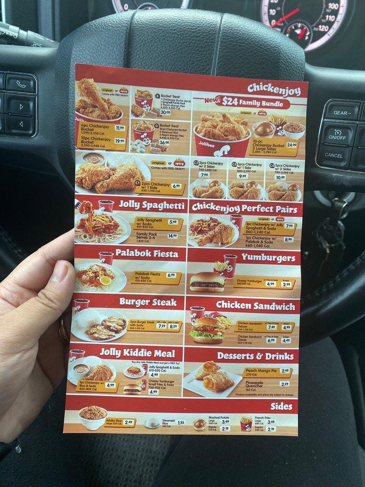 Menu at Jollibee fast food, Plano