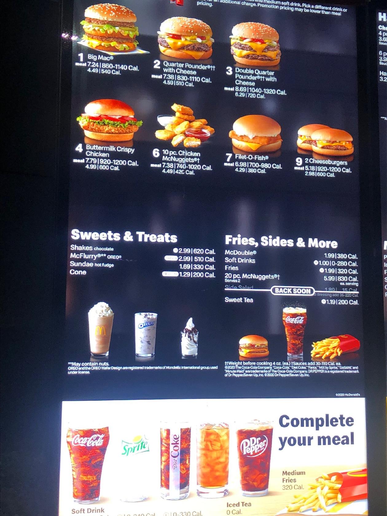 Menu at McDonald's fast food, Belle Vernon, 845 Rostraver Rd