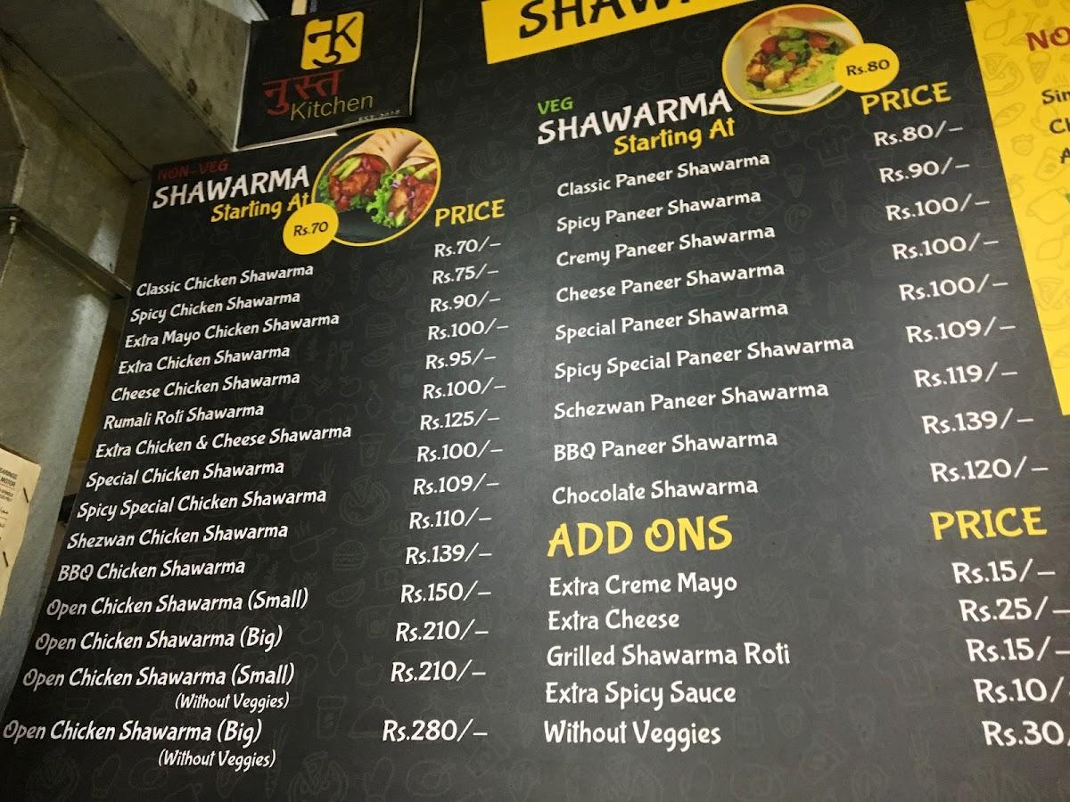 Menu at Nusta Shawarma - Shawarma In Thane, Thane