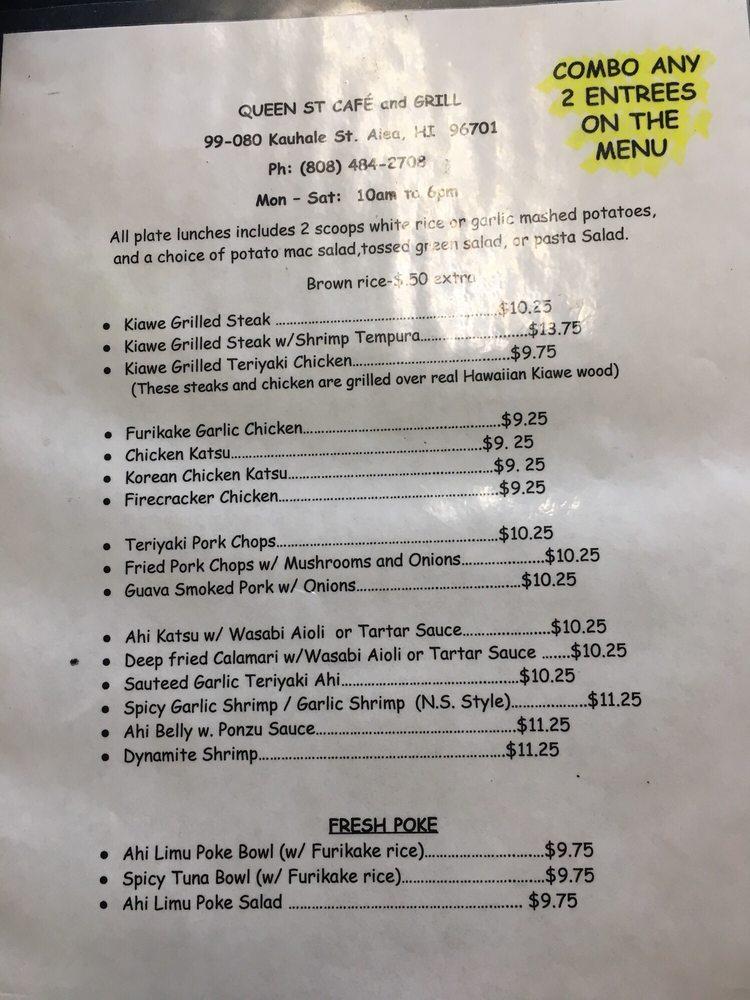 Menu at Queen Street Cafe & Grill, Aiea