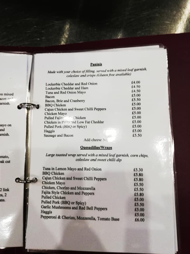 Menu at Scarlett's Cafe, Falkirk, 12 Union Road