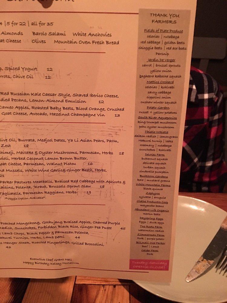 Menu at Sunflower restaurant, Crested Butte