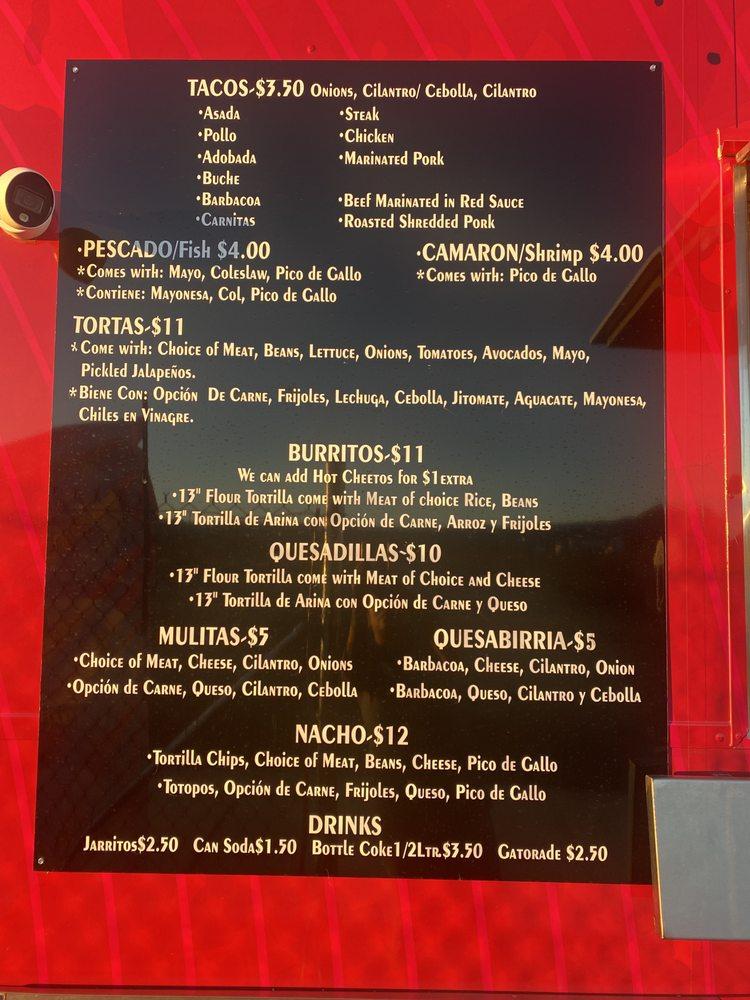 Menu at Tacos el GorditoTaco Truck restaurant, Ridgecrest