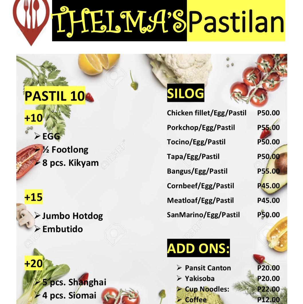 Menu at Thelma’s Chicken Pastil restaurant, Taguig