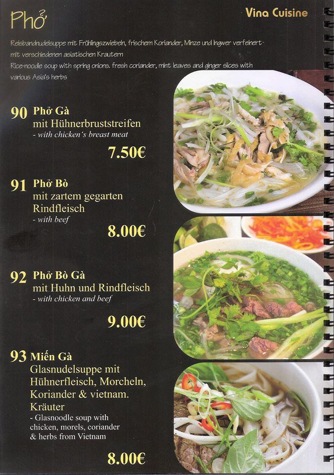 Menu at Vina Vietnam Cuisine restaurant, Weimar