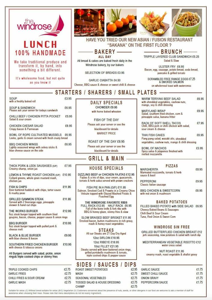 Menu at Windrose Bar & Restaurant, Carrickfergus