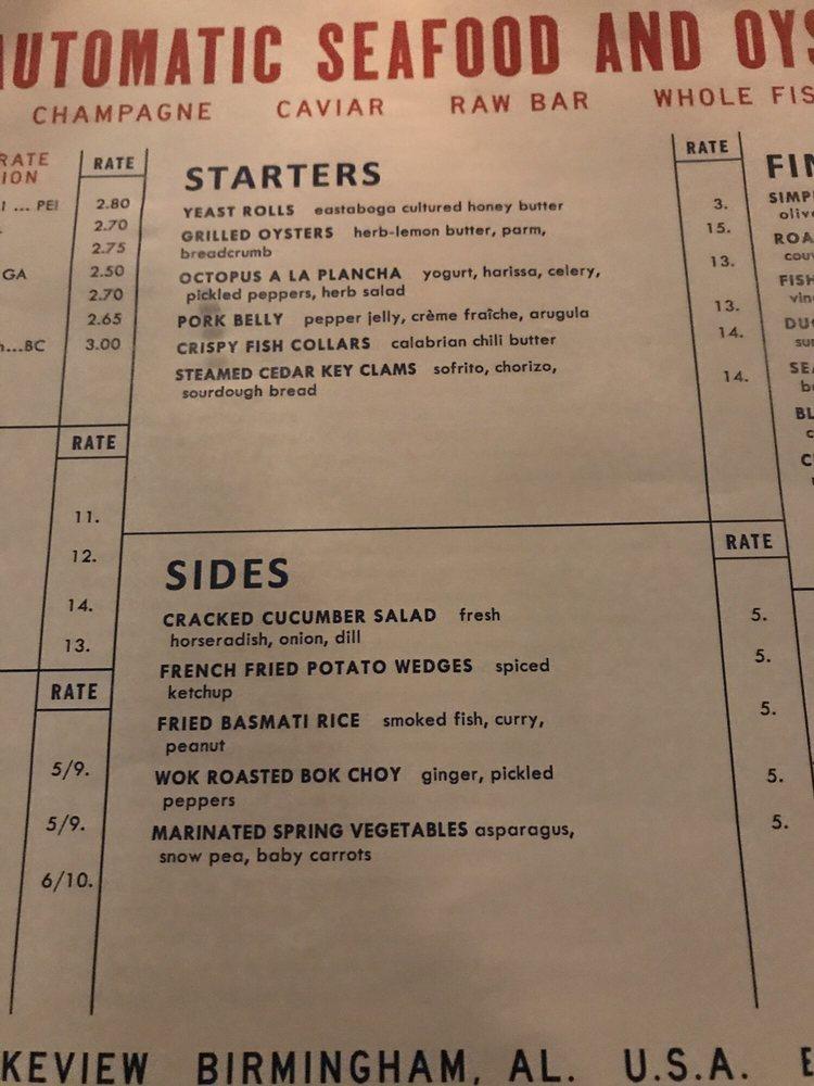 Menu at Automatic Seafood and Oysters restaurant, Birmingham