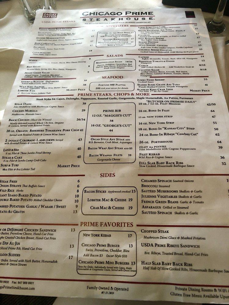 Menu at Chicago Prime Steakhouse, Schaumburg