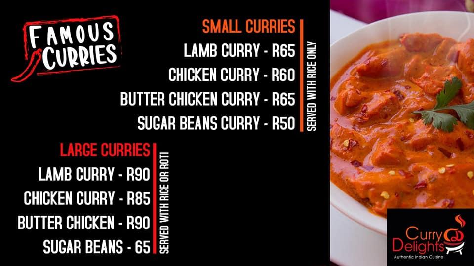 Menu at Curry Delights restaurant, Bloemfontein, Shop 11