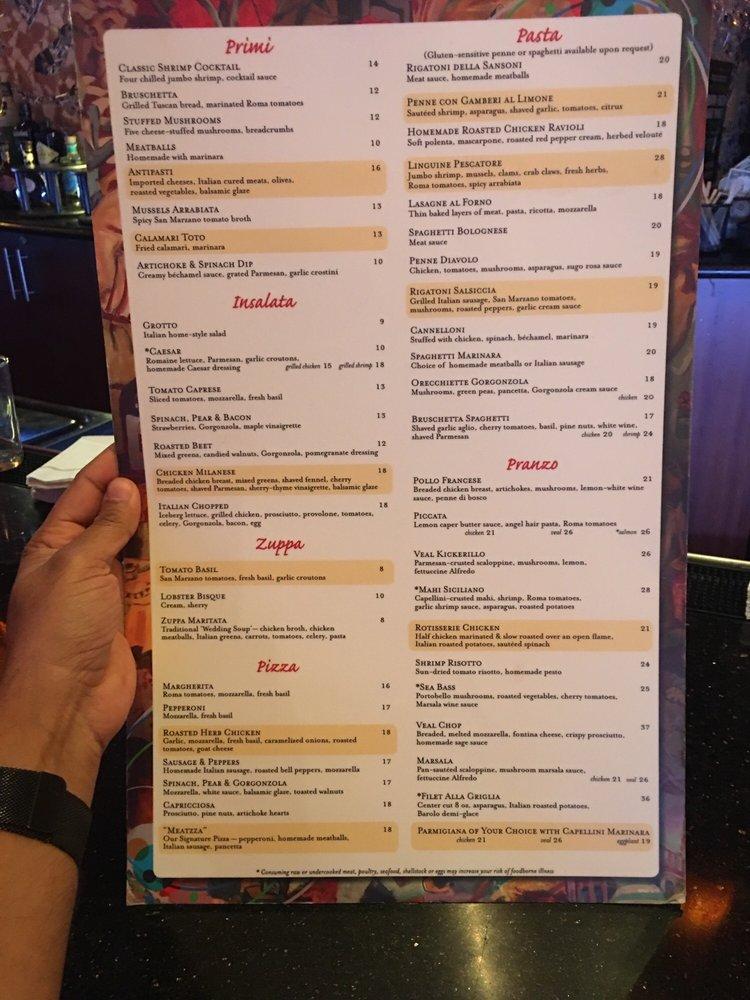 Menu at Grotto Ristorante pizzeria, Las Vegas