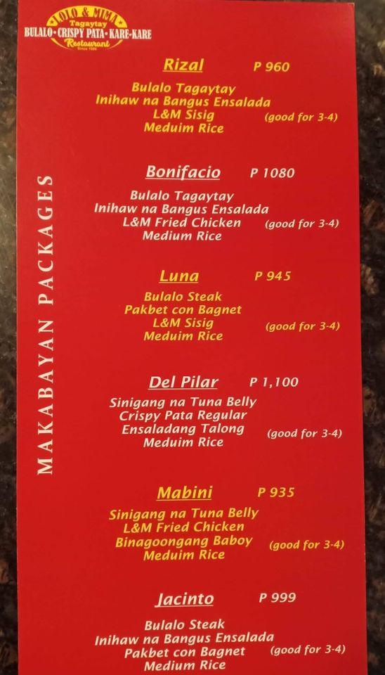 Carta de Lolo & Mima's Restaurant, Ciudad Quezon