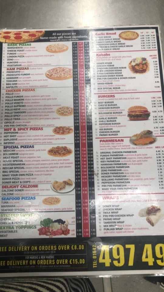 Menu at Pizza delight restaurant, Redcar