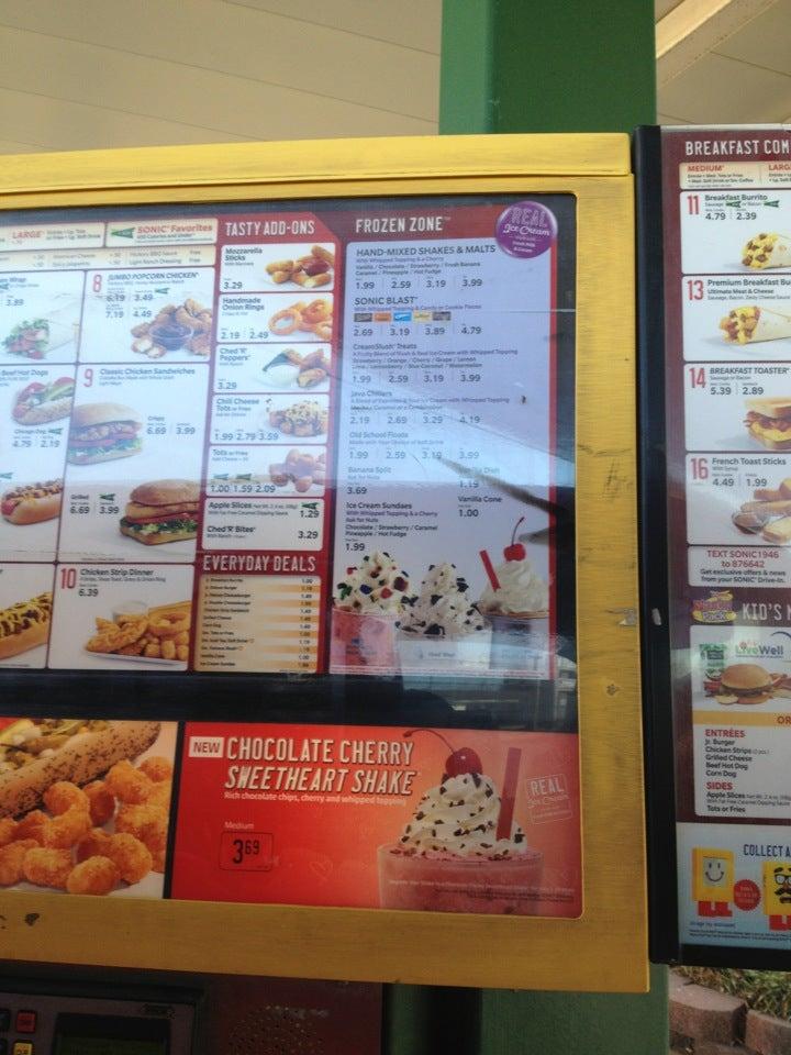 Menu at Sonic Drive-In fast food, Enid, S Van Buren St