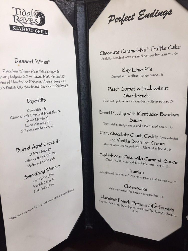 Menu at Tidal Raves Seafood Grill restaurant, Depoe Bay