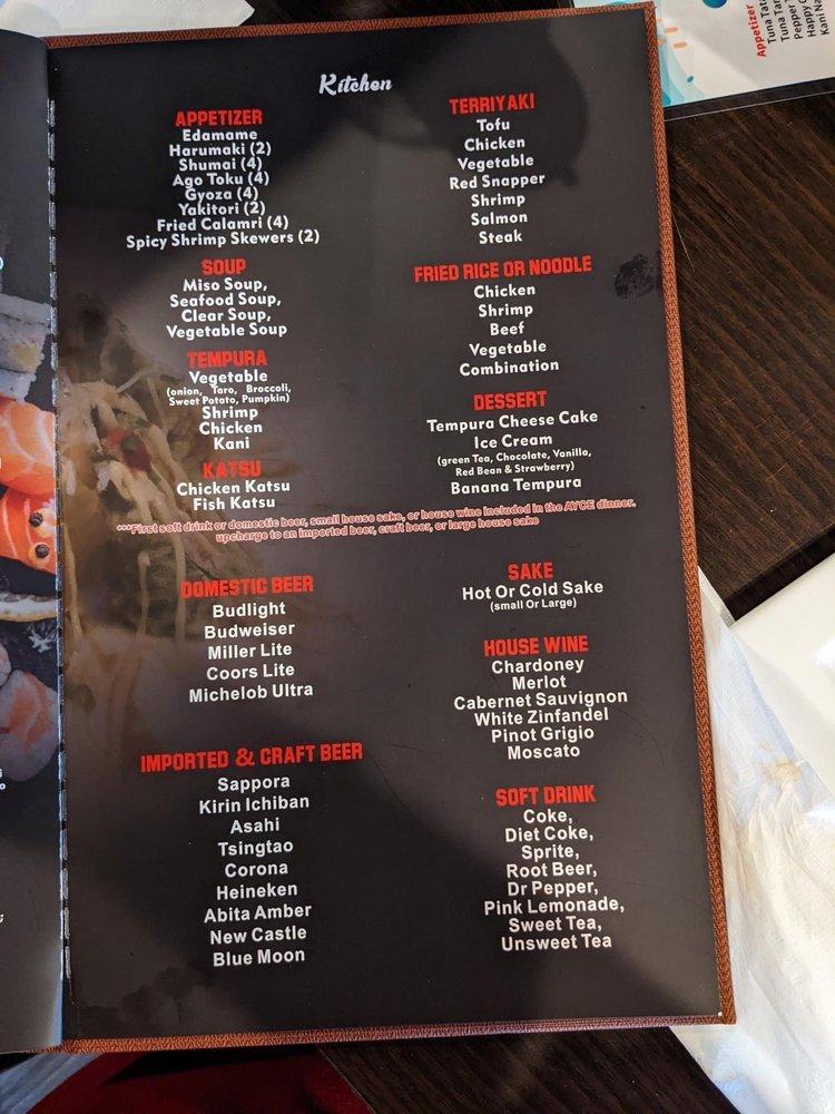 Menu at Wako Japanese Cuisine restaurant, Pensacola