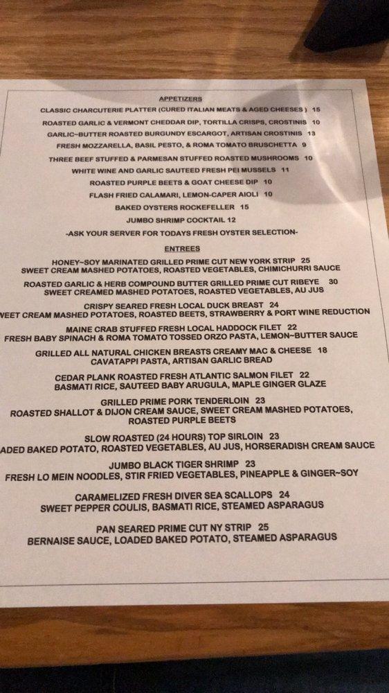 Menu at 18 below steakhouse, Waterville