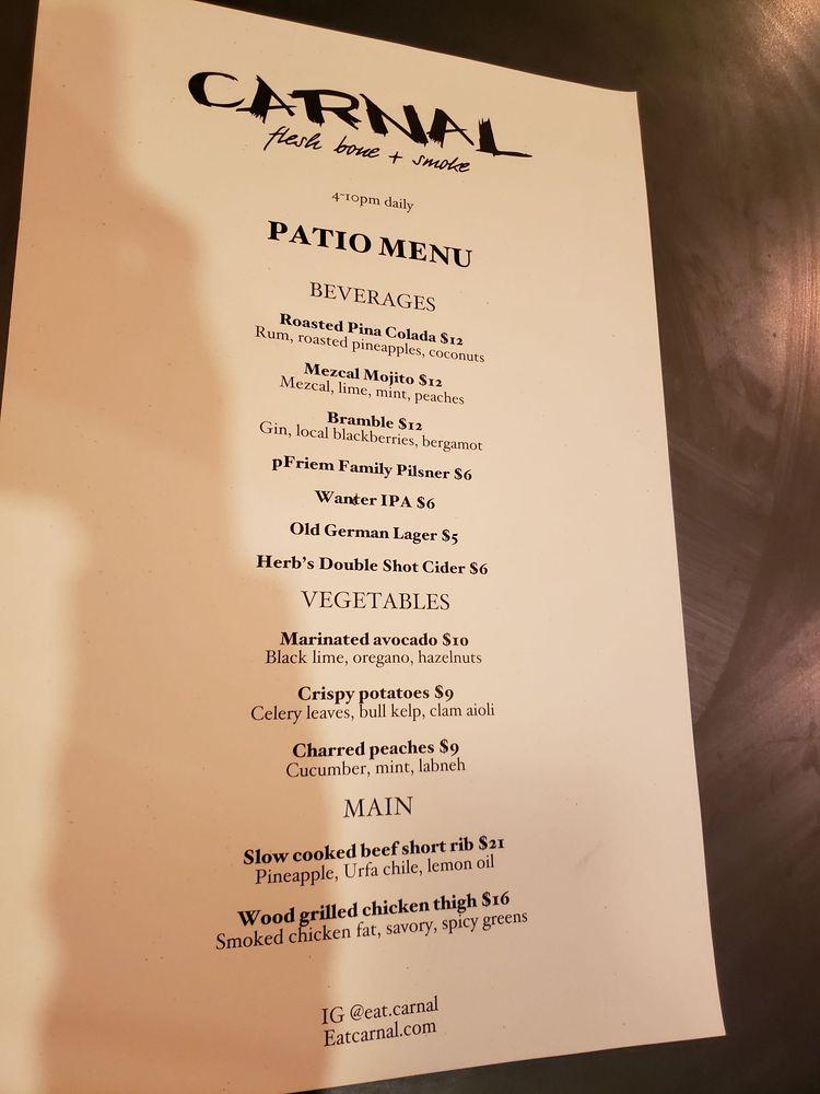 Menu at Carnal pub & bar, Bellingham
