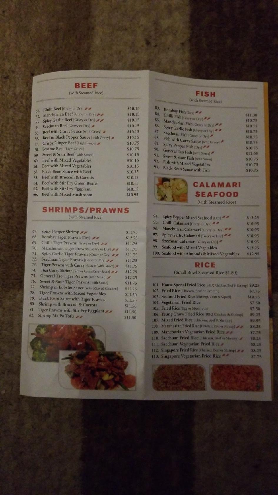 Menu at Golden Taste restaurant, Toronto