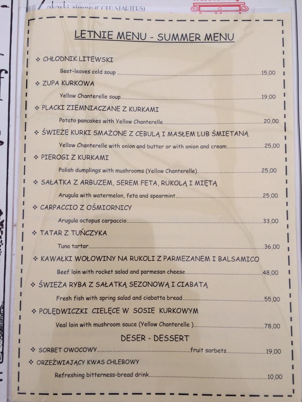 Carta del restaurante Gaga Restauracja Gruzińska, Varsovia, al ...
