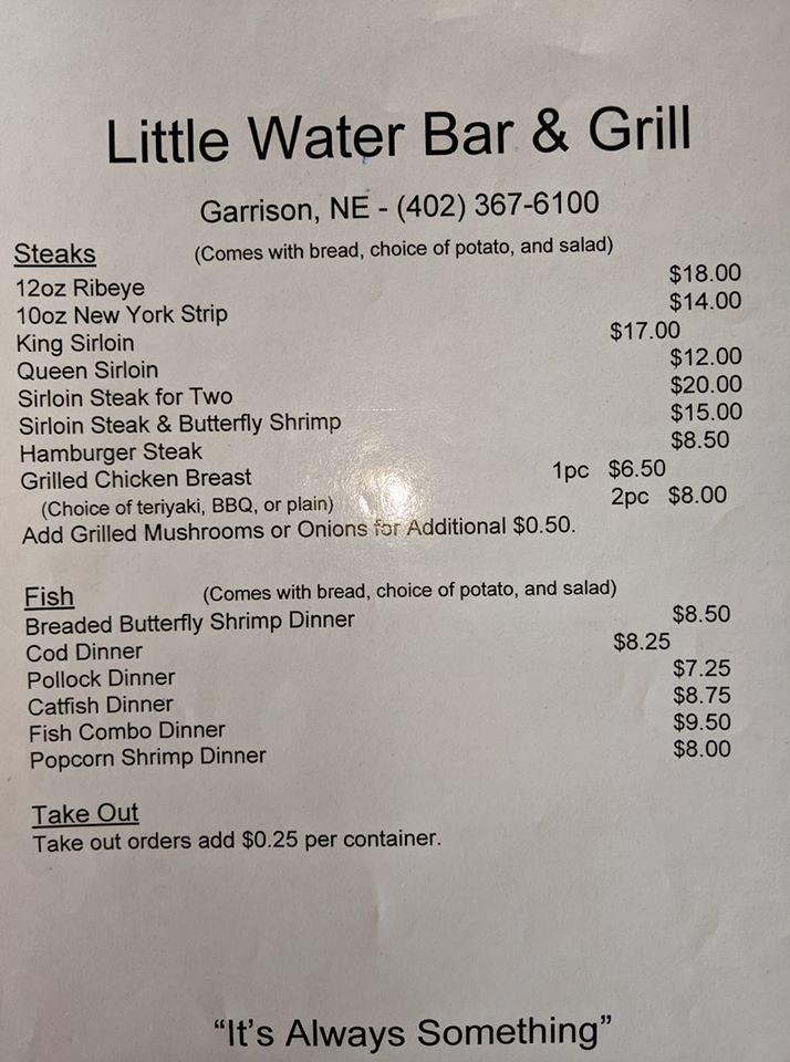 Menu at Little Water Bar & Grill, Garrison