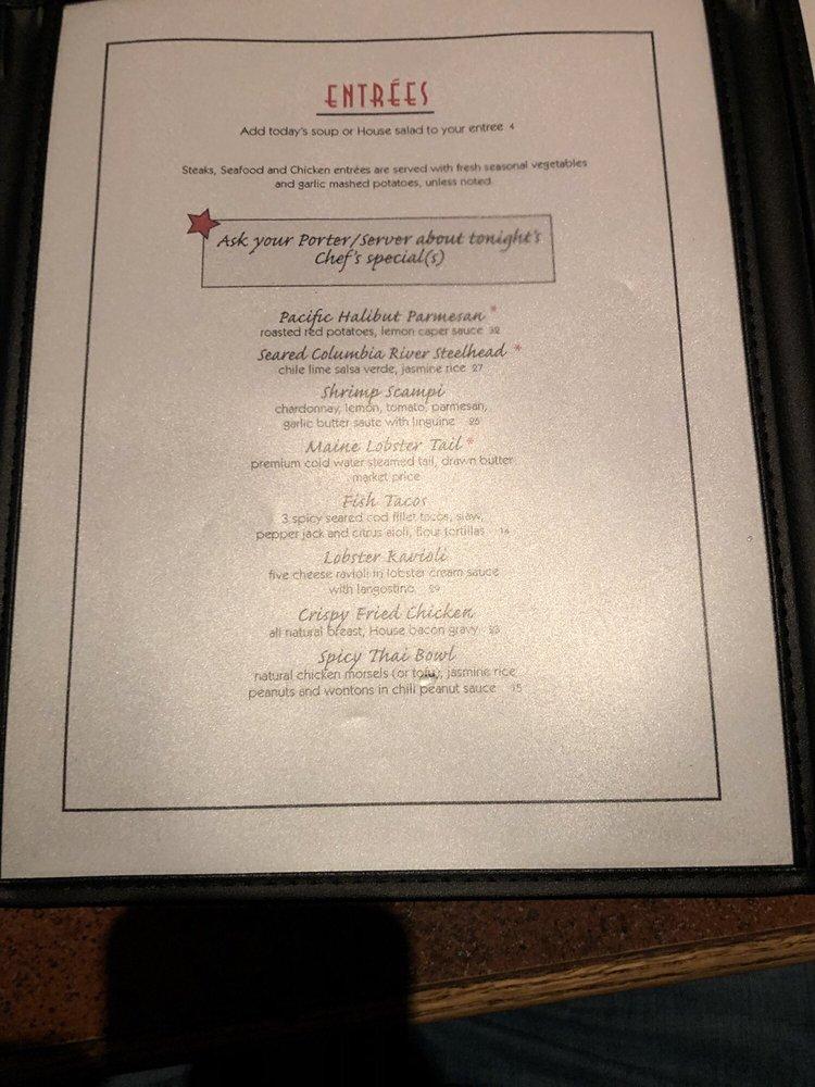 Menu at Porters - Dining At The Depot steakhouse, Medford