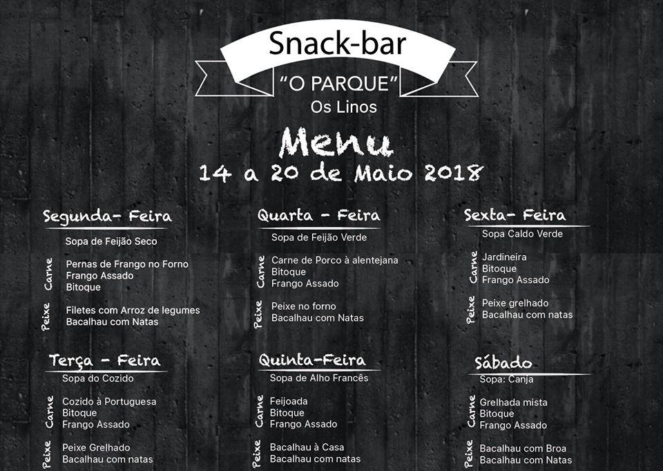 Menu at Snack Bar "O Parque", Torres Vedras