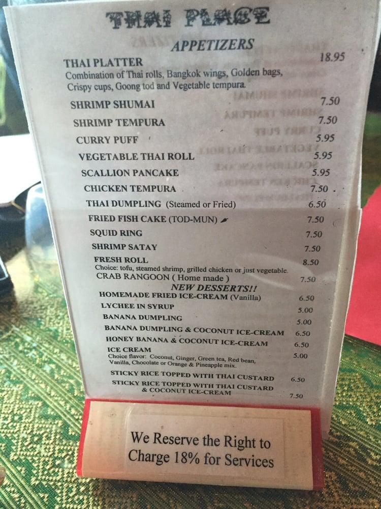 Menu at Thai Place Restaurant, Salem