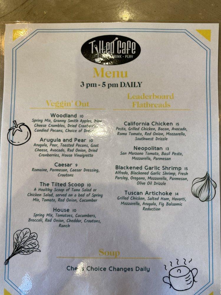 Menu at Tilted Cafe, Hiawassee