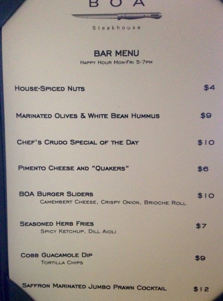 Menu at BOA Steakhouse Santa Monica, Santa Monica, 101 Santa Monica Blvd