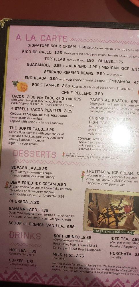 Menu at Casa Serrano Los Arteaga pub & bar, Lake Havasu City