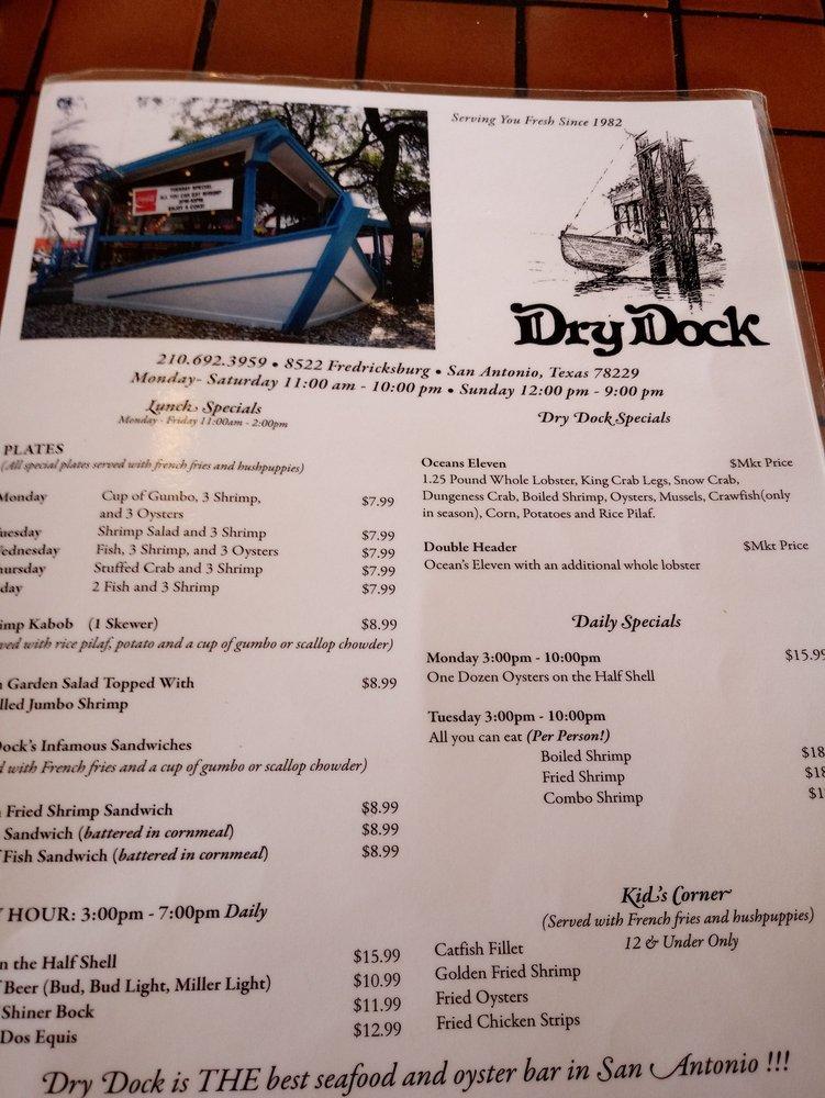 Menu at Dry Dock Oyster Bar, San Antonio