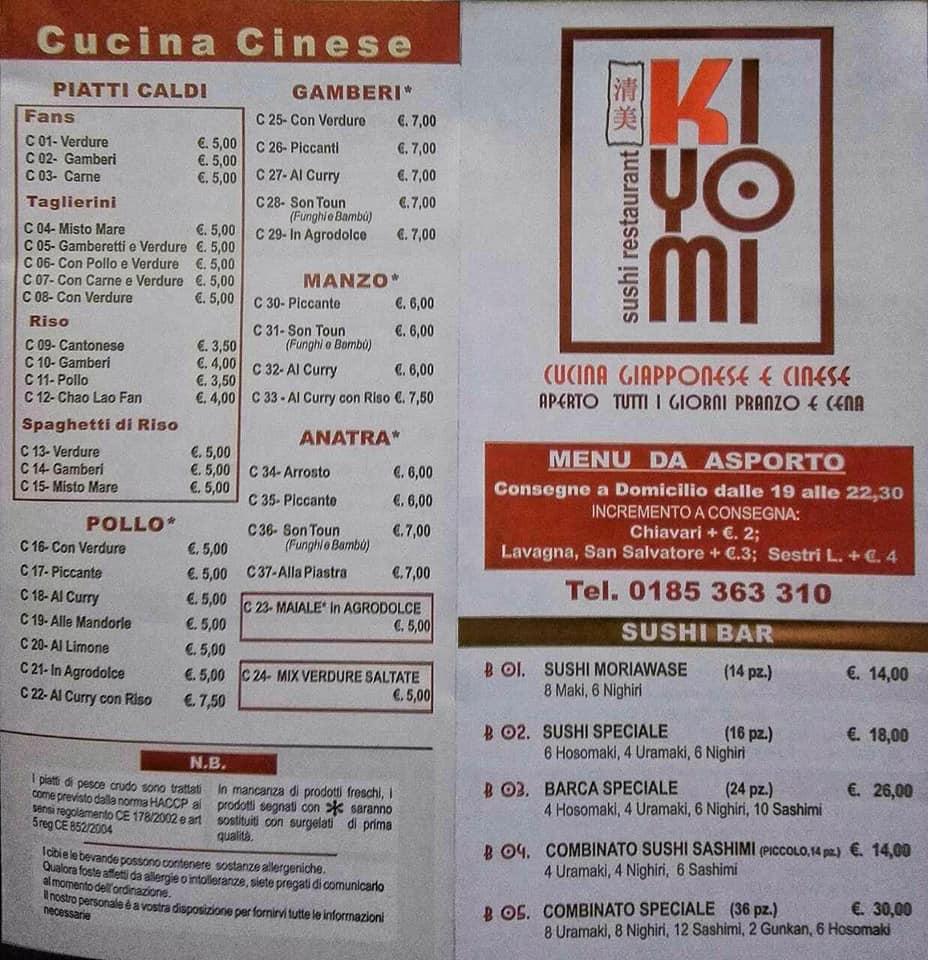 Menu at Ristorante Giapponese e Cinese Kiyomi, Chiavari