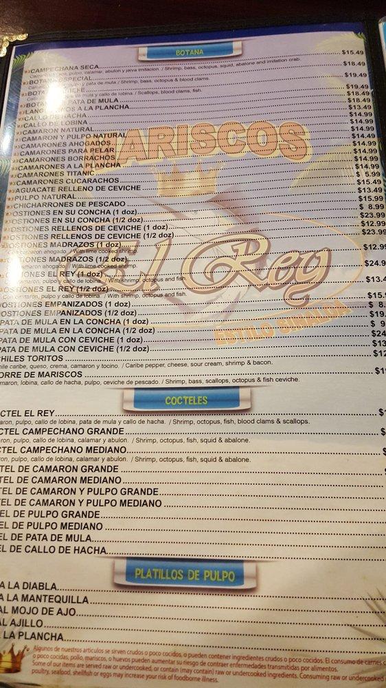 Menu at Mariscos El Rey 2 restaurant, Aurora, E Iliff Ave