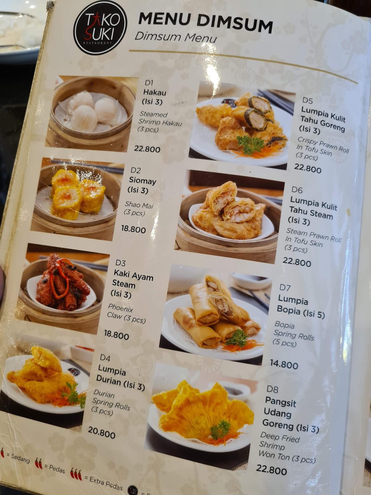 Menu at Tako Suki restaurant, Jakarta, Jl. Pesanggrahan No.70