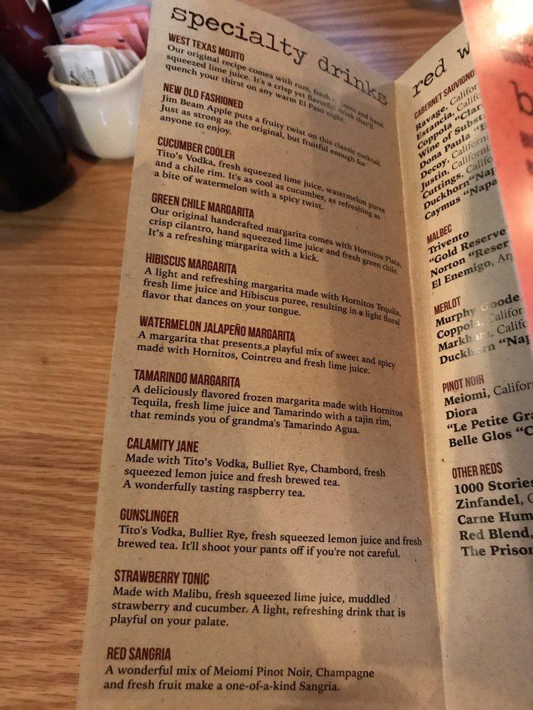Menu at West Texas Chophouse steakhouse, El Paso