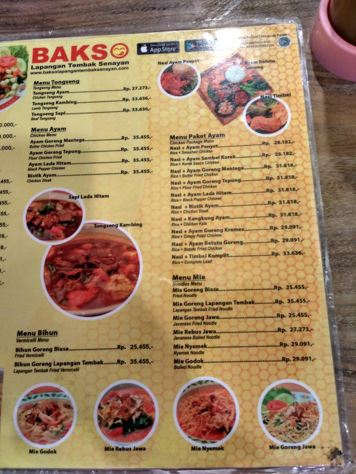 Carta del restaurante Bakso Lapangan Tembak Senayan, Manado, FRMM+RQM