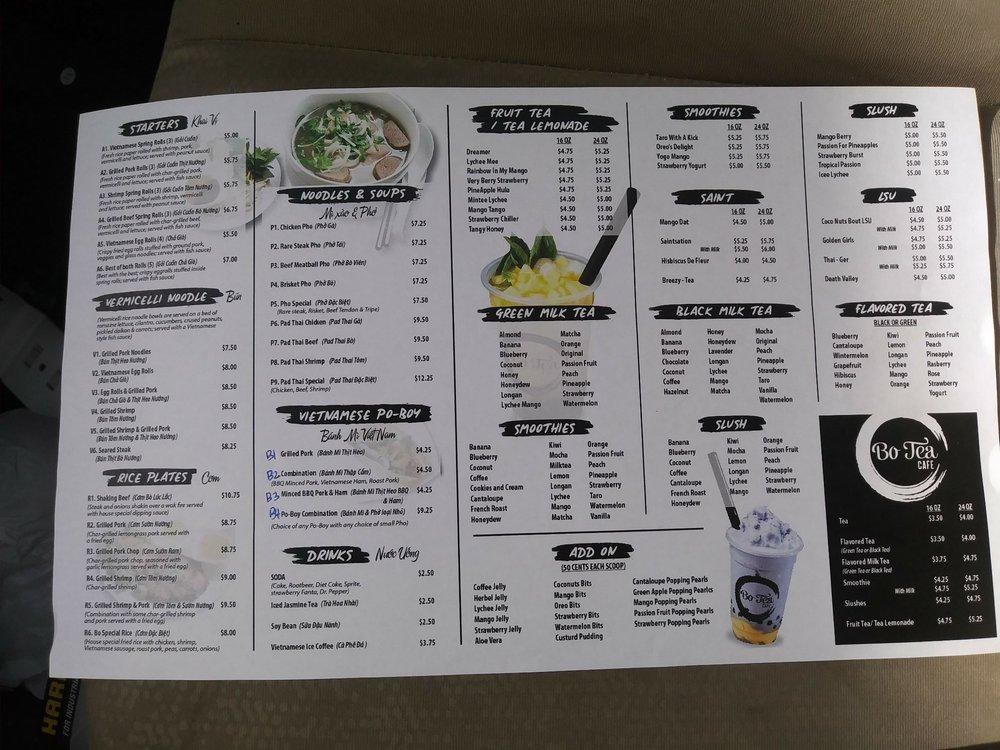 Menu at Bo-Tea Café restaurant, Slidell