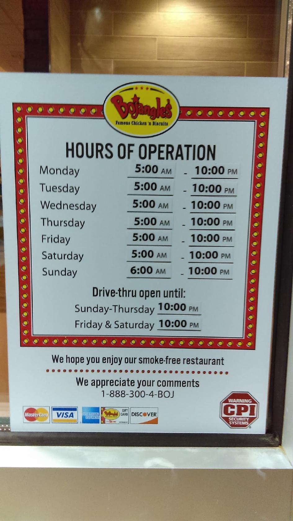 Menu at Bojangles restaurant, Walhalla