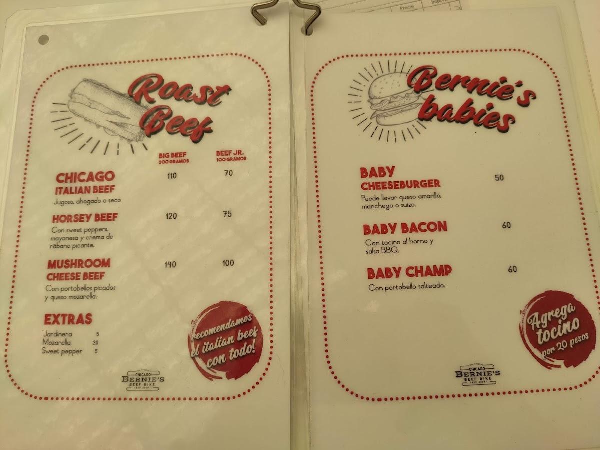 Carta del restaurante Chicago Bernies Beef Bike San Rafael, Ciudad ...