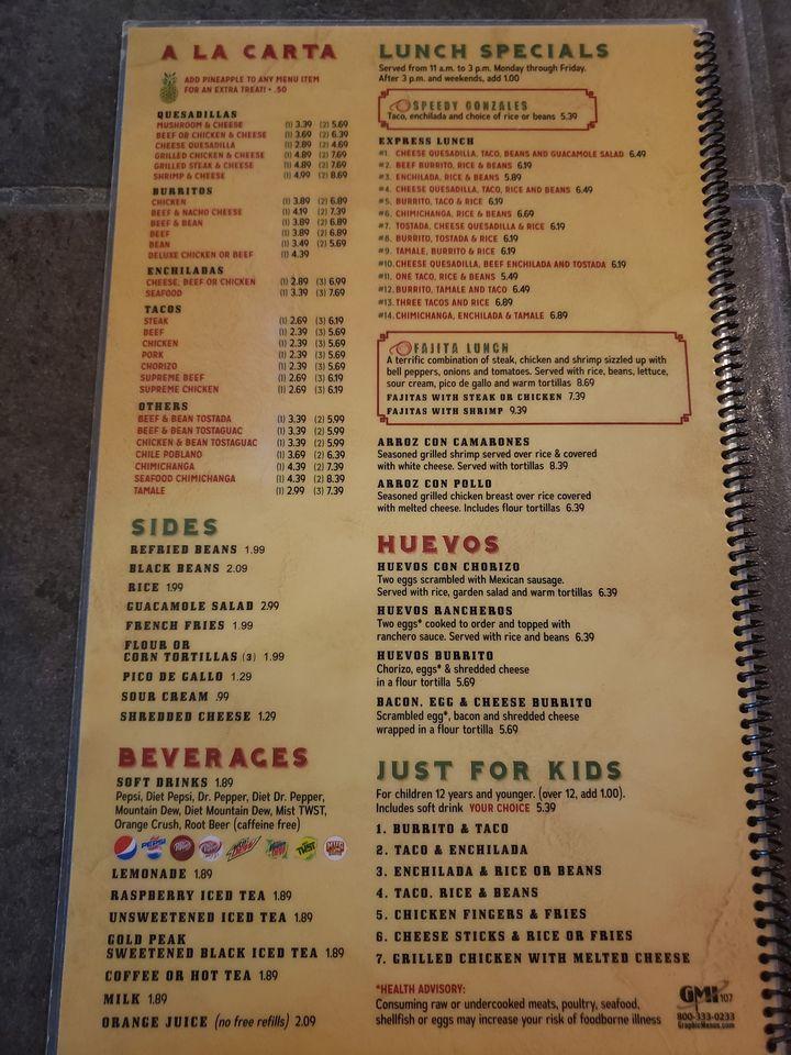 Menu at Chicotes Mexican Grill restaurant, Decatur, Nuttman Ave