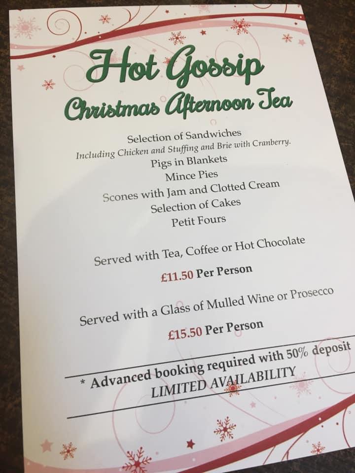 Carta del café Hot Gossip, Treorchy
