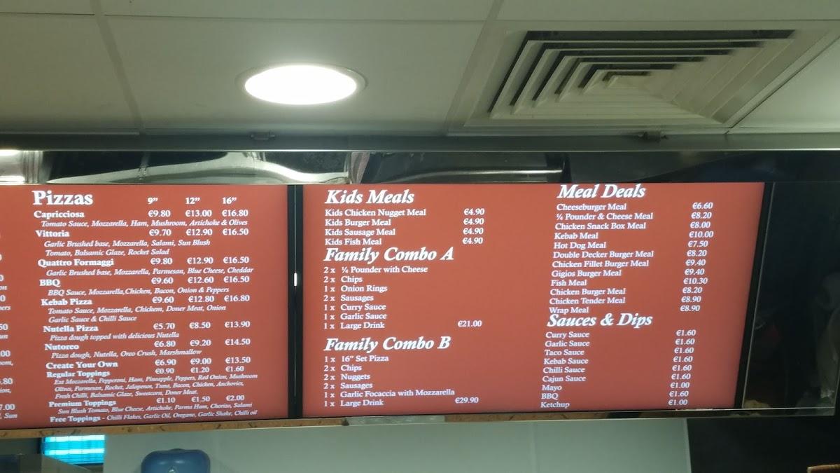Menu at Papa Gigio's restaurant, Dublin, 69 Main Street