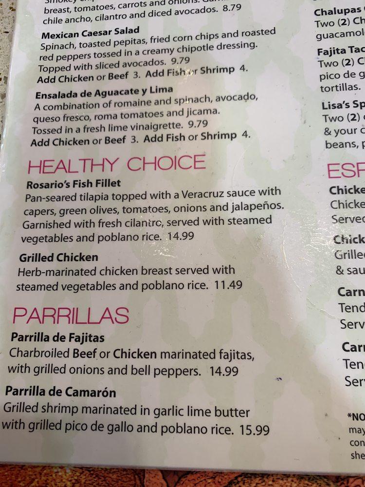 Menu at Rosarios - San Antonio International Airport cafeteria, San Antonio