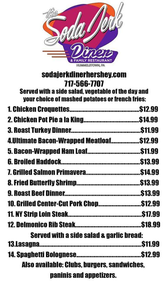 Menu at Soda Jerk Diner & Dairy Bar, Hummelstown