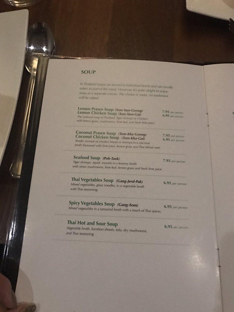 Menu at Soontorn Bahn Thai restaurant, Oakville, 210 Lakeshore Rd E