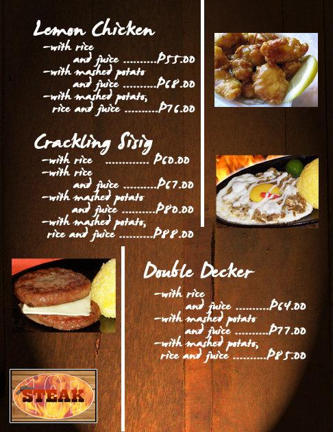 Menu at Steak 101 steakhouse, Manila, The Square