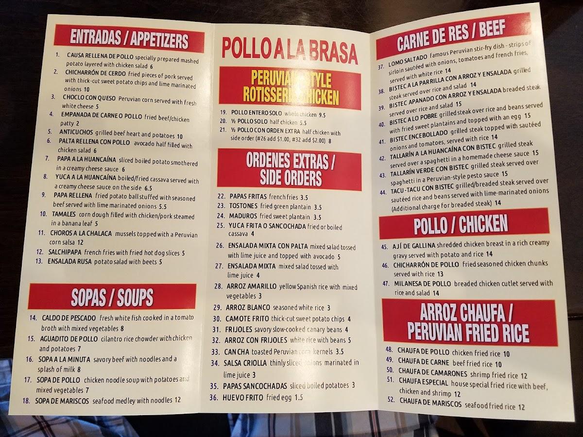 Menu at Super Pollo restaurant, Brick